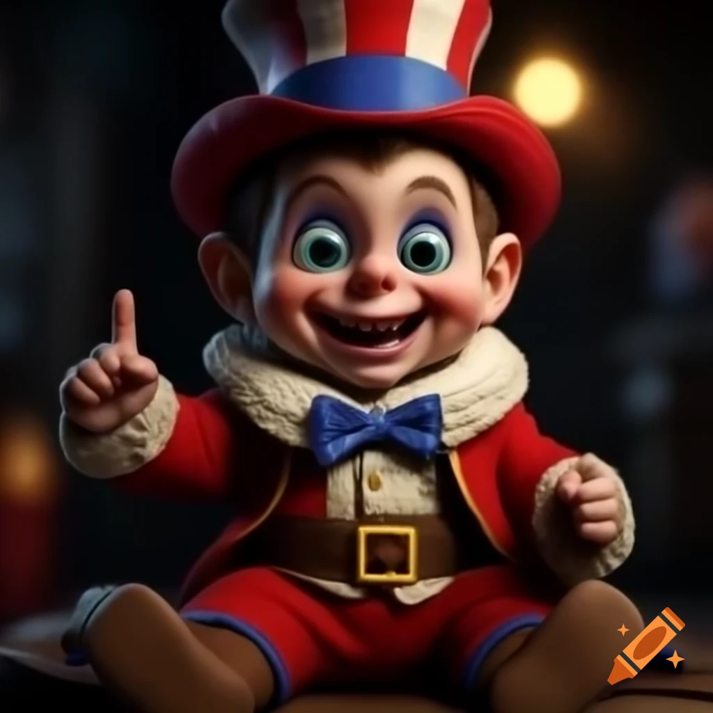 Baby with an evil smile alongside Uncle Sam pointing finger on Craiyon