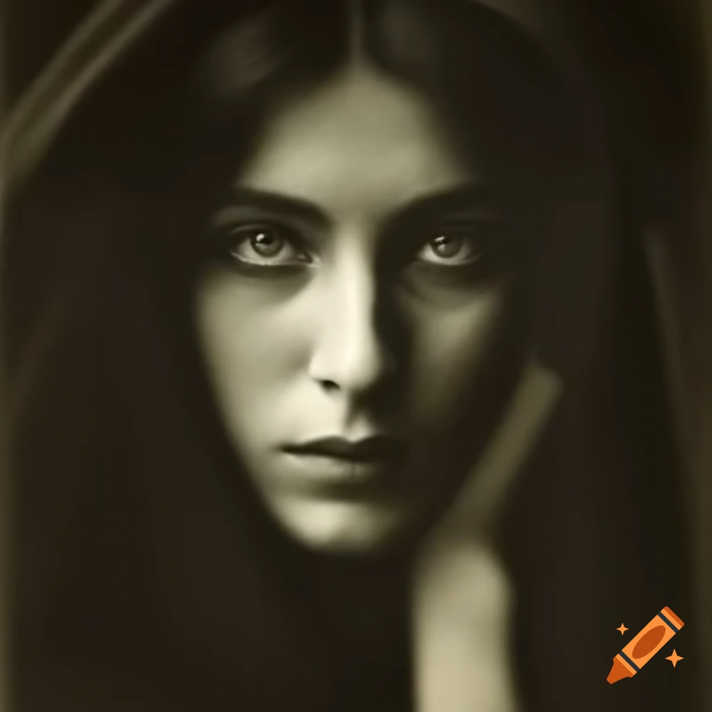 Sepia photo of gypsy woman with raven hair taken with vintage camera on ...