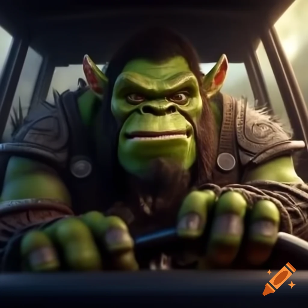 Orc driving a car on Craiyon