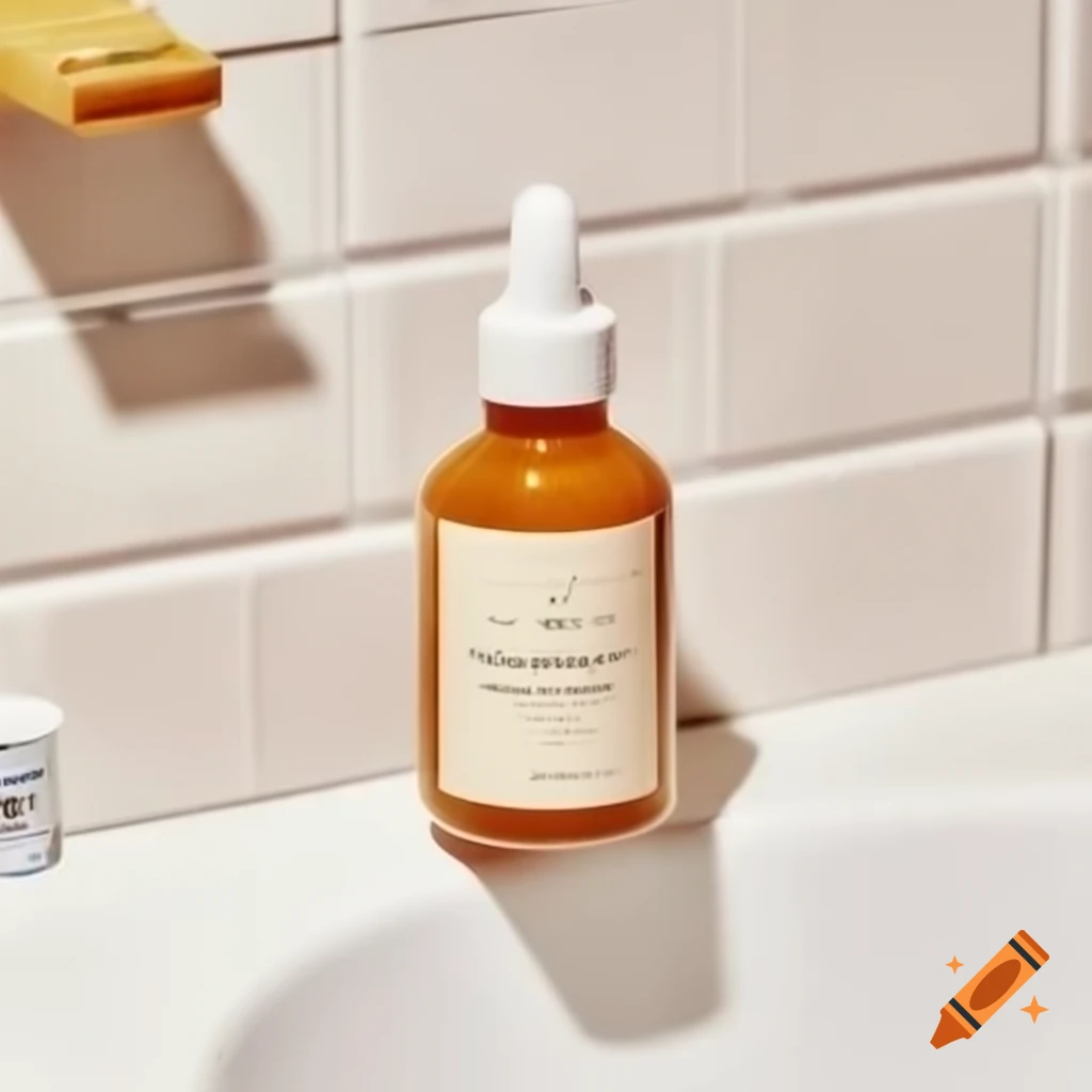 Bottle of crab cream placed in a bathroom setting on Craiyon