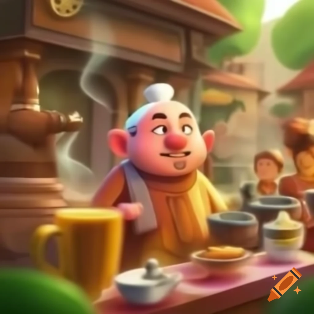 Charming animated image of an indian chaiwala in storybook style ...