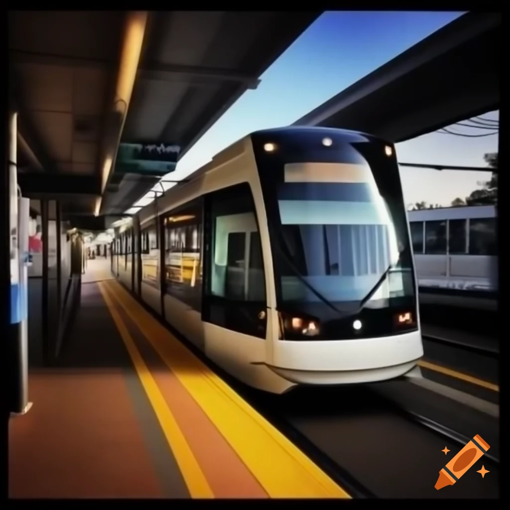 Gata lrv trolley entering 56th street station in galieotropolis on Craiyon