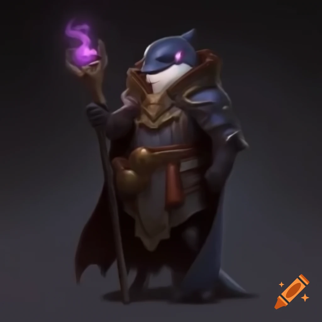 Humanoid orca dressed as a warlock with a staff on Craiyon