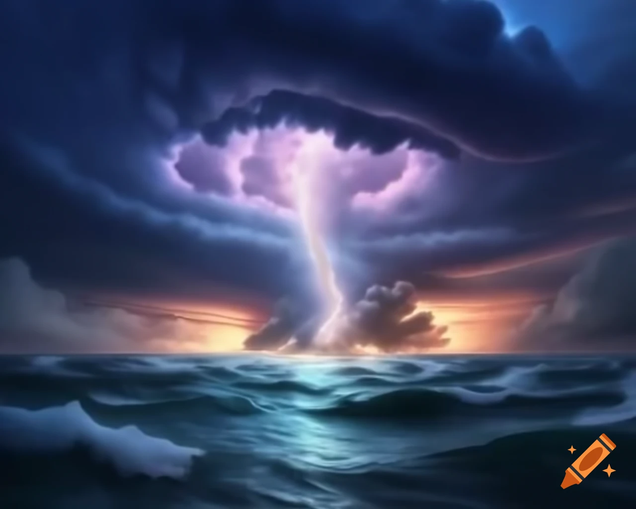 Violent electrical storm at sea during daylight on Craiyon