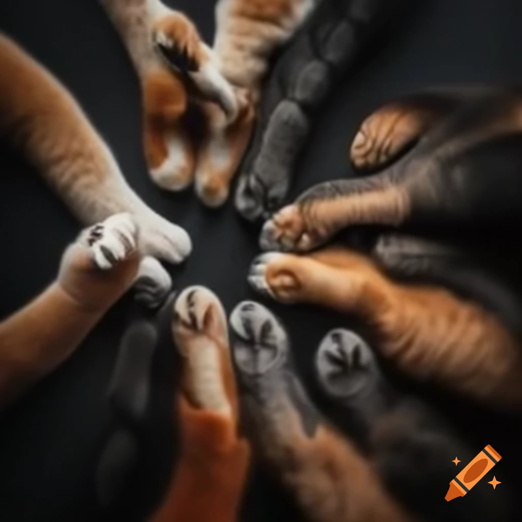 Cat and dog paws touching in a high five gesture on Craiyon