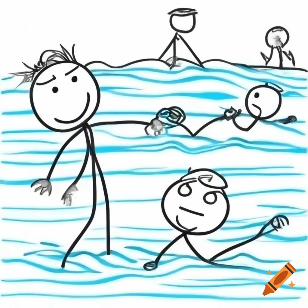 Stickman drawing of swimming with friends on Craiyon