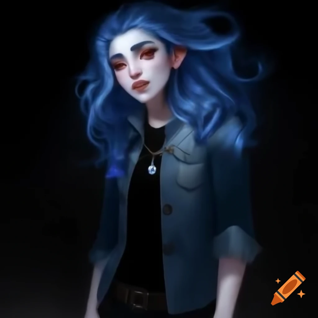 Medium-length deep blue wavy hair with shine, casual yet intentional ...