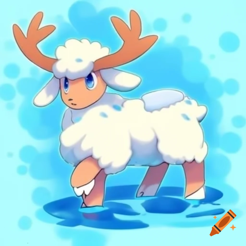 Water sheep and deer type Pokémon in Pokémon art style on Craiyon