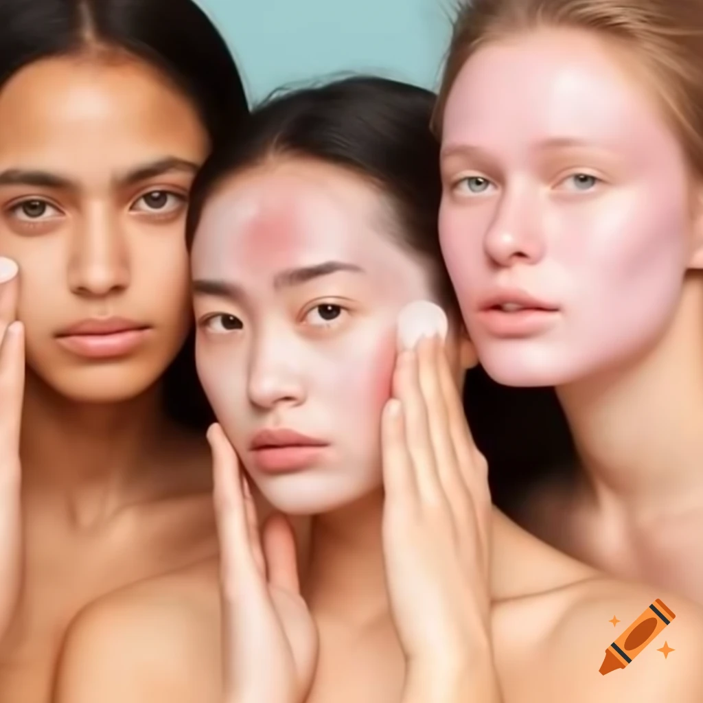 Three skincare models showcasing eczema on their faces together on Craiyon