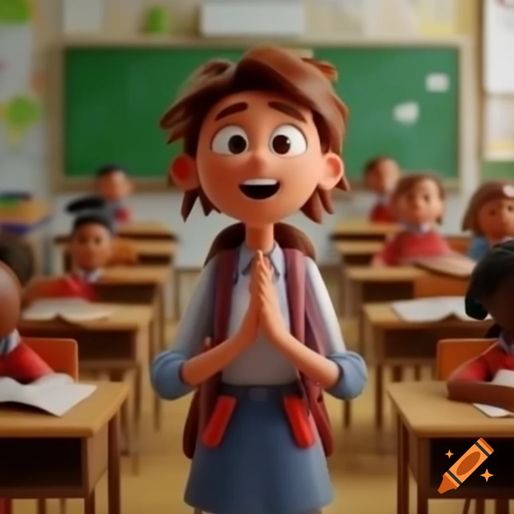 Vibrant classroom filled with excited students interacting with glowing ...