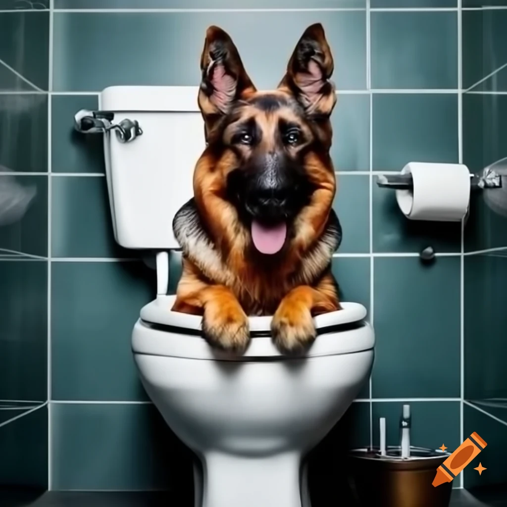 German shepherd dog in a bathroom setting on Craiyon