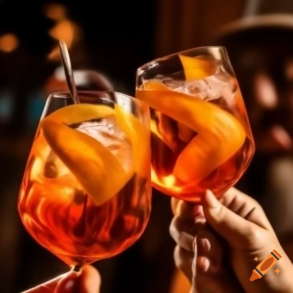 Close-up of two Aperol spritz cocktails in artistic presentation on Craiyon