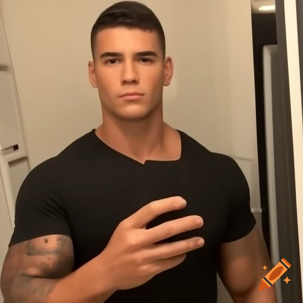 Attractive muscular man taking mirror selfie, showcasing rugged ...