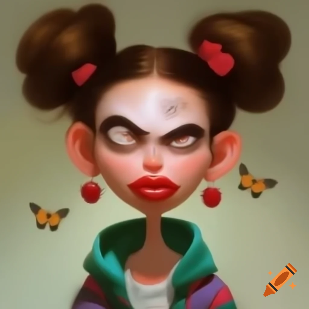 Cartoonish caricature portrait of a woman with exaggerated features and ...