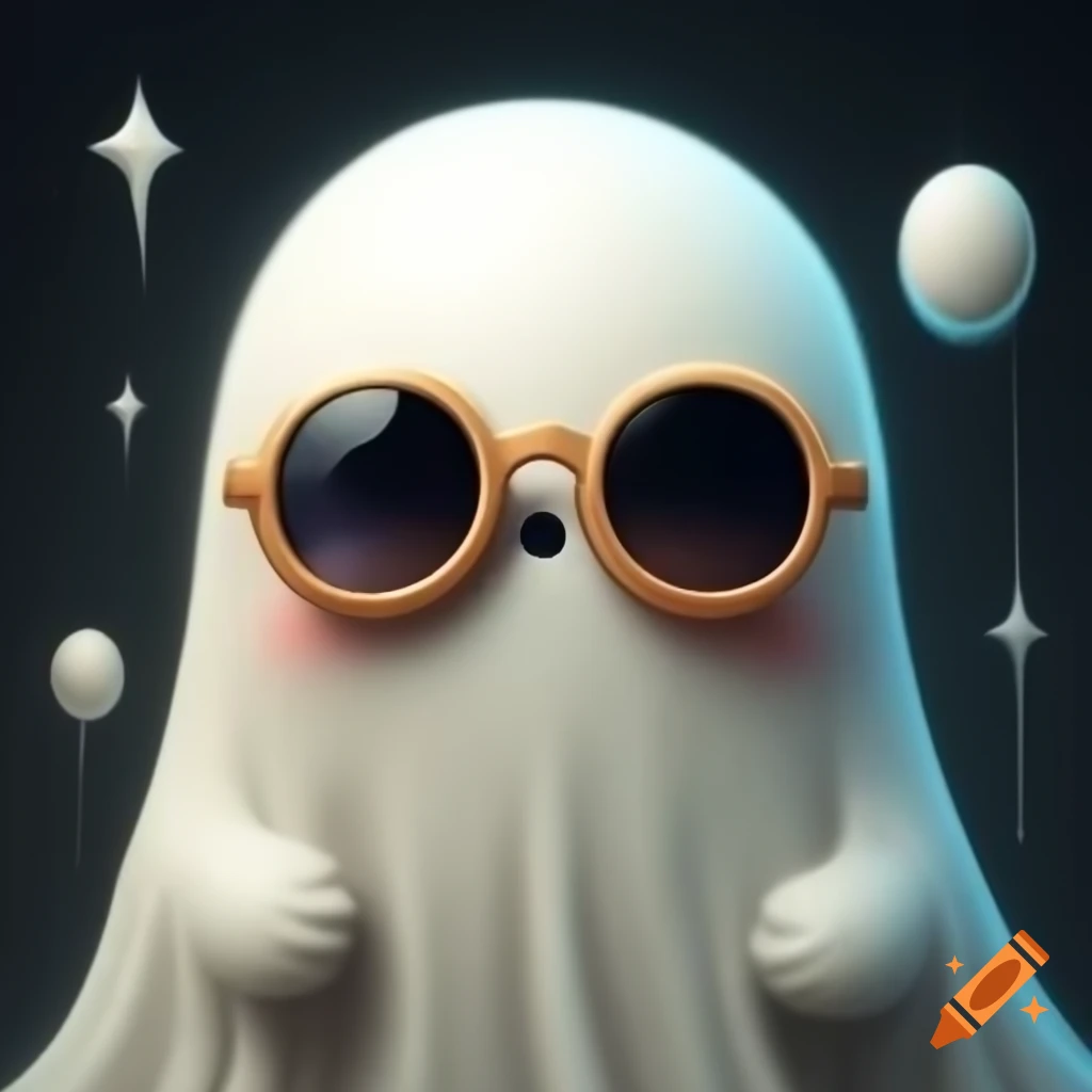Cute cartoon ghost wearing sunglasses with simplified shapes and soft ...