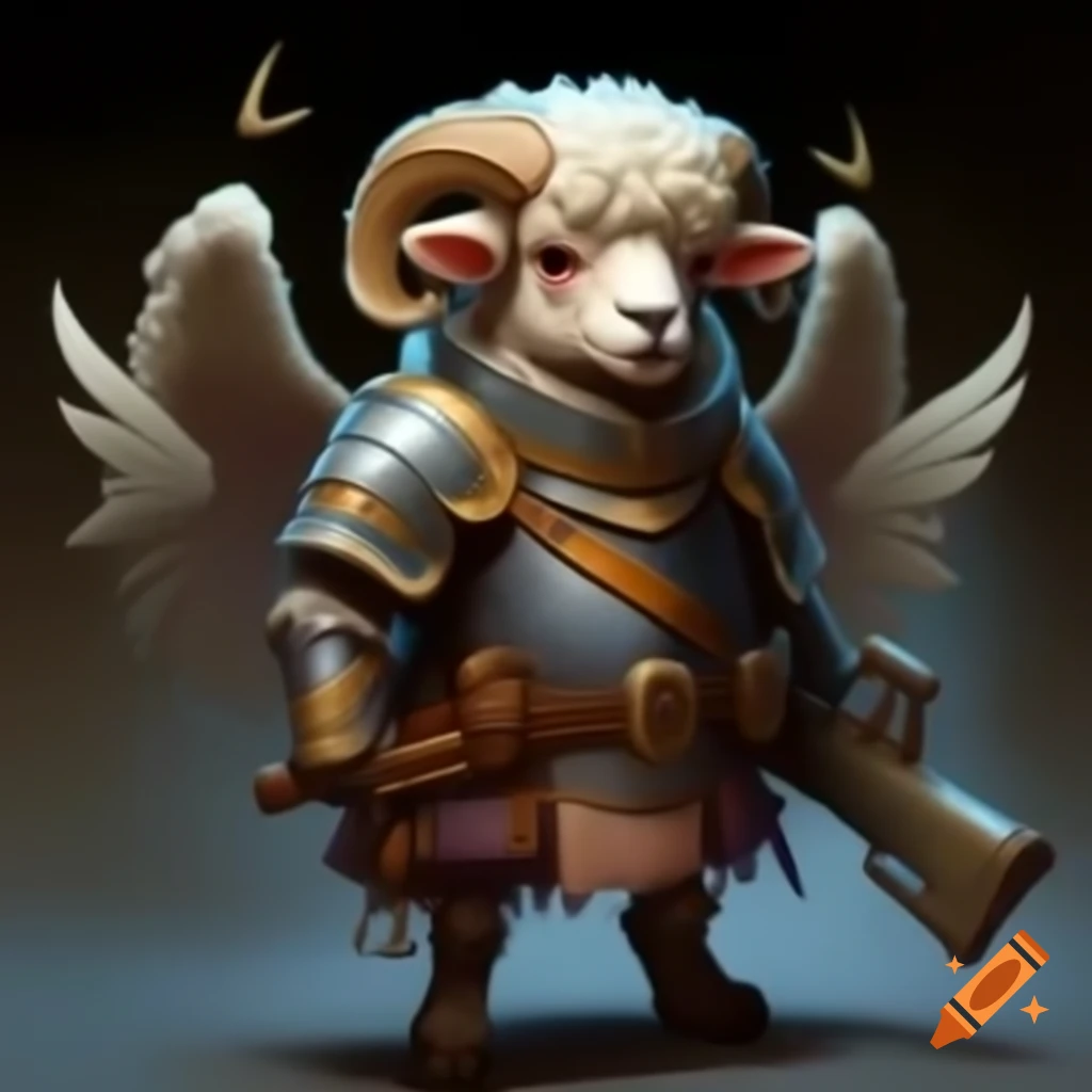 Adorable evil sheep in general's armor with oversized head and angel ...