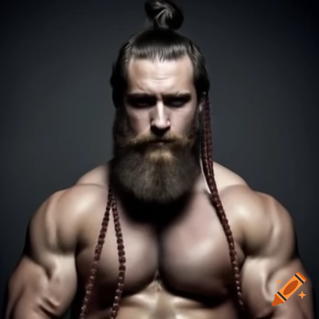 Mediterranean man with braided hair and bodybuilder physique in shorts ...