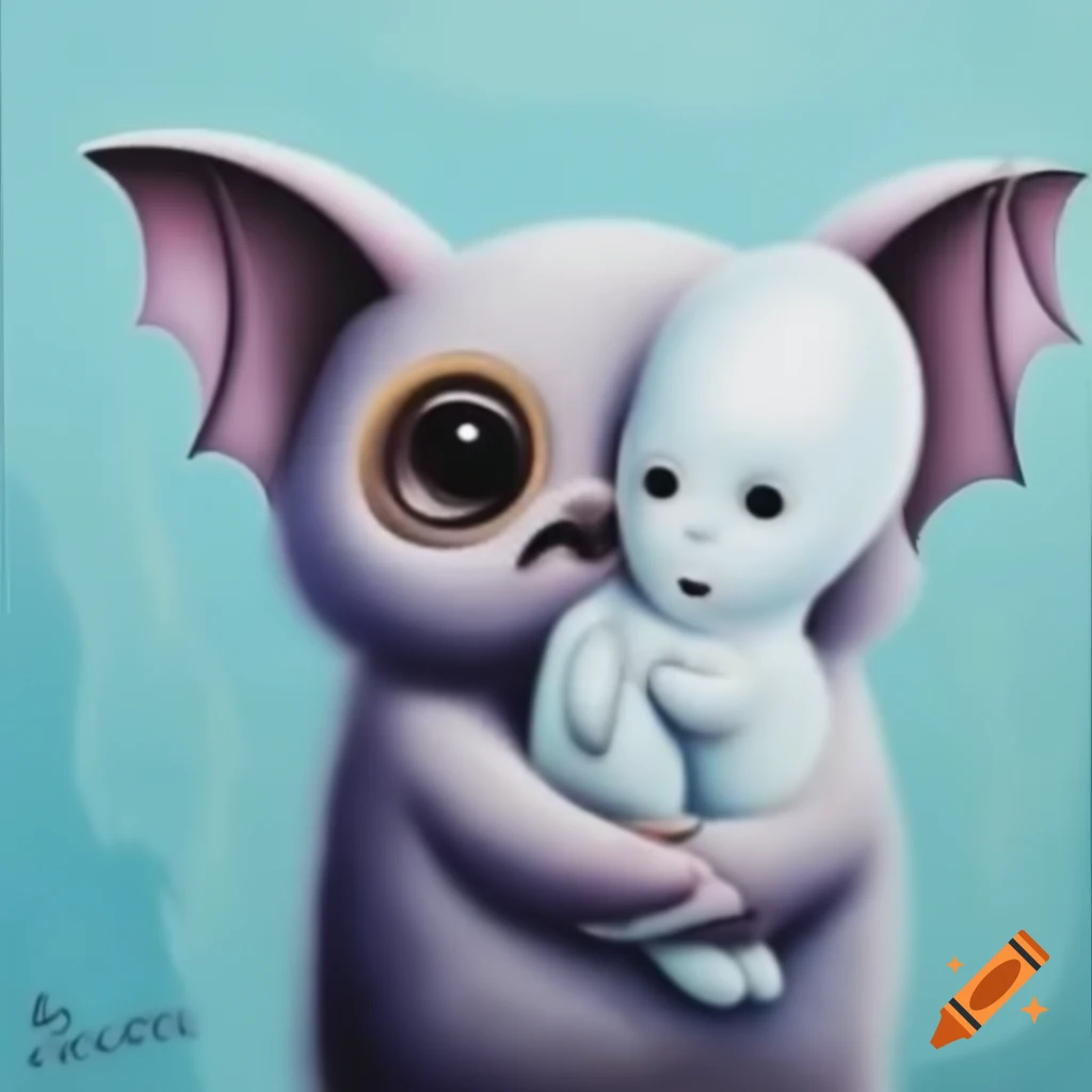 Cute cartoon bat and ghost holding hands with simplified shapes and ...