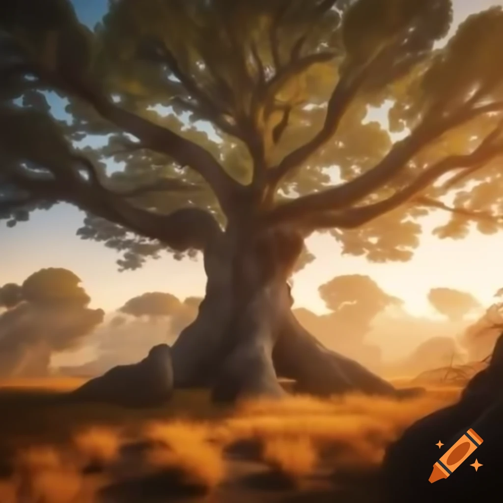 Ancient tree bathed in golden sunlight in breathtaking 4k on Craiyon