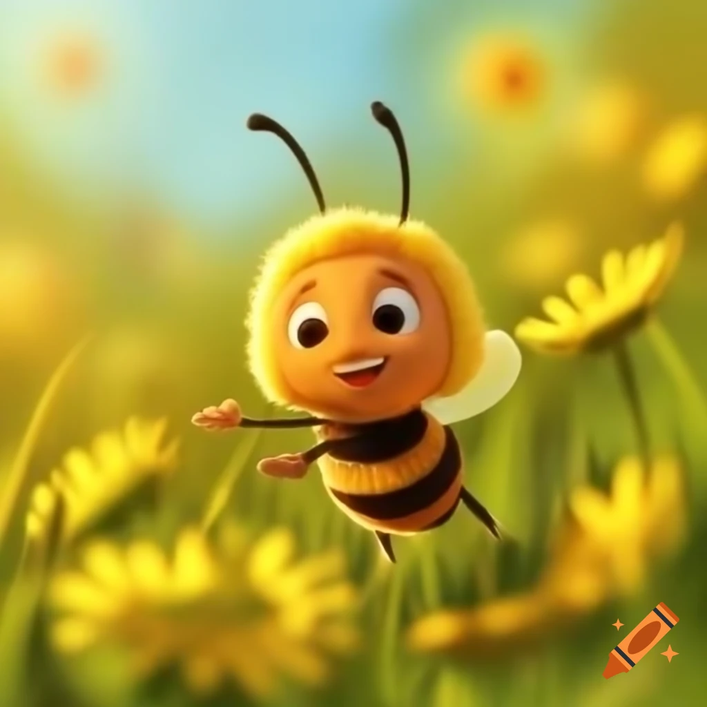 Curious bee named Benny exploring a sunny meadow on Craiyon