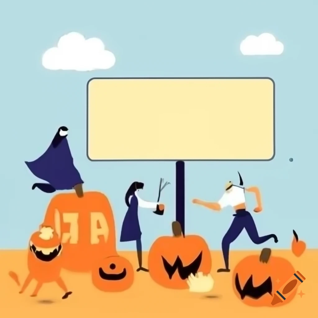 Halloween-themed open sign with pumpkins and ghouls on Craiyon