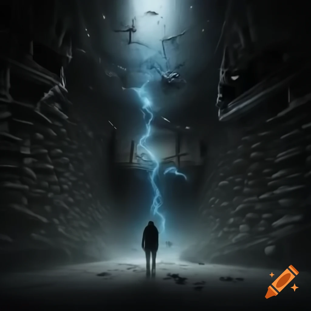 Realistic depiction of falling into a dark pit with demons emerging ...