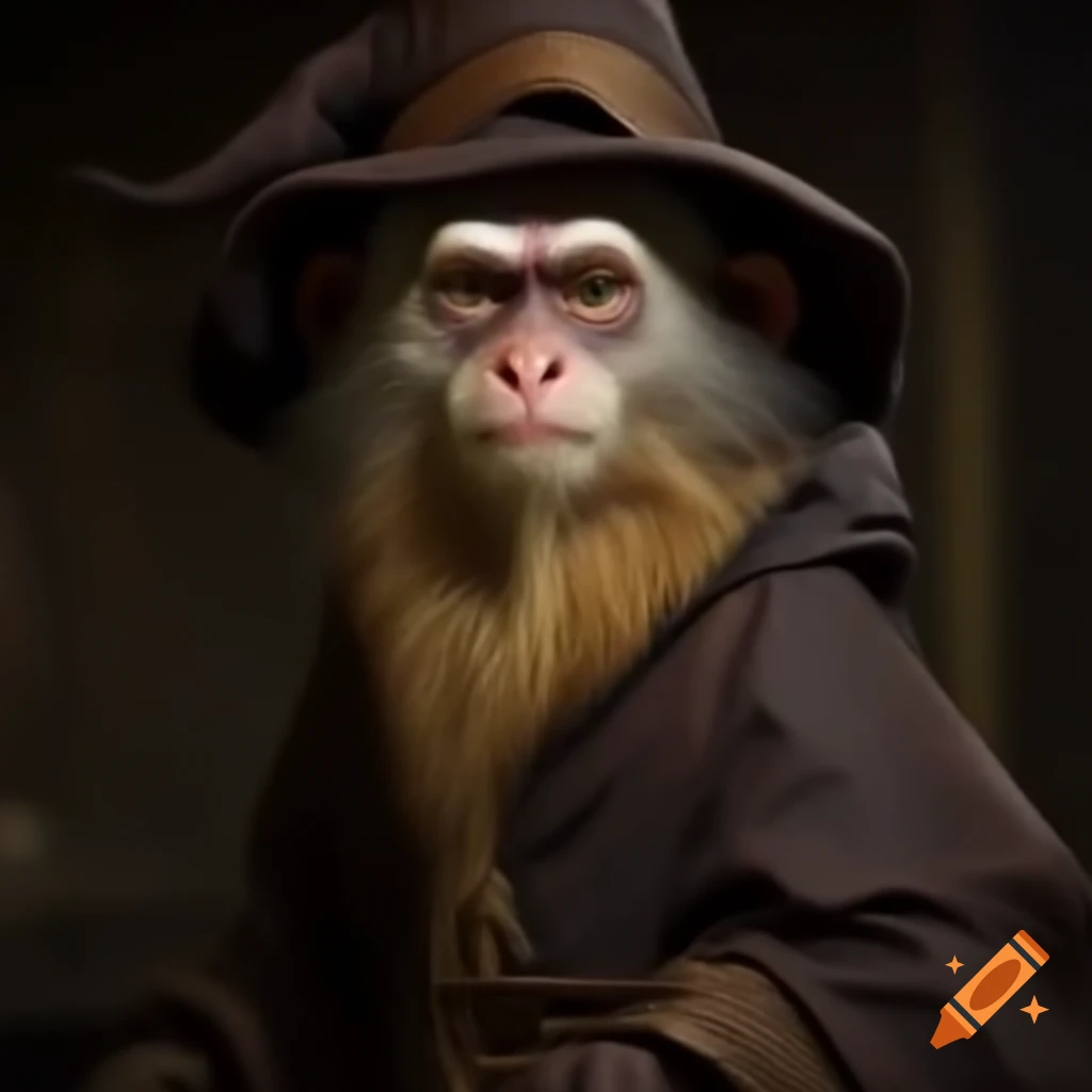 Capuchin monkey dressed as a wizard with a beard on Craiyon