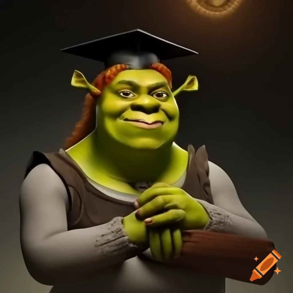 Female ogre in graduation robes with ginger hair and paper scroll on ...