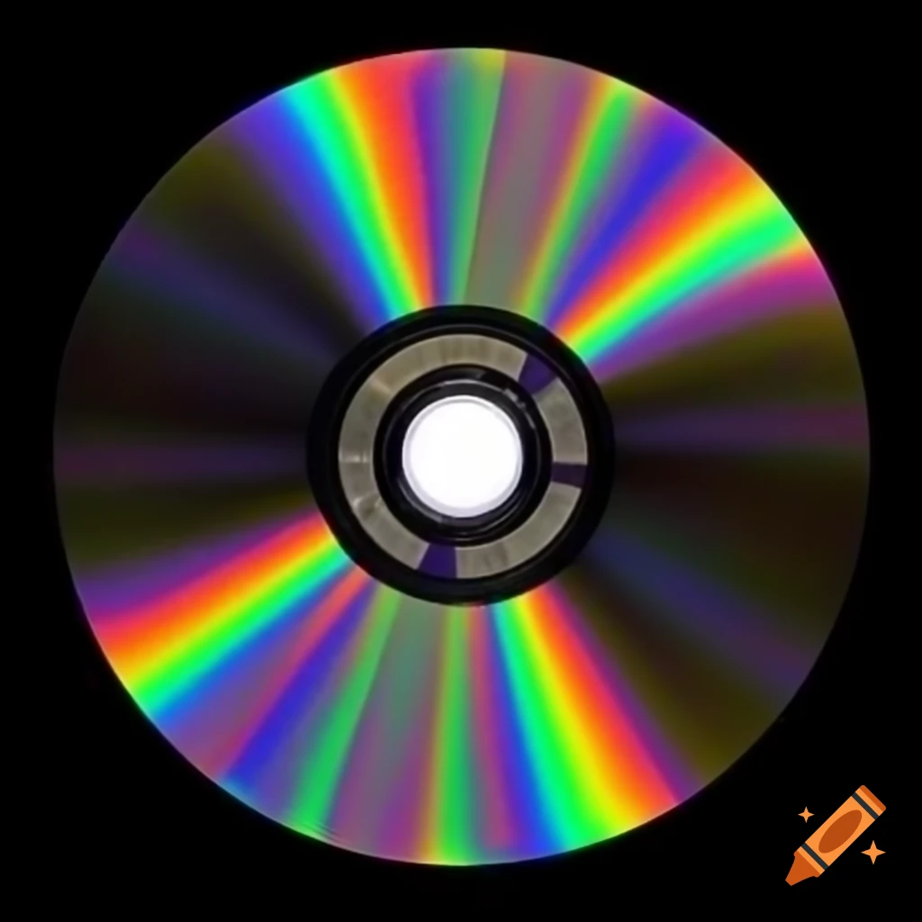 Prismatic shine of a CD bottom, showcasing psychedelic colors on Craiyon