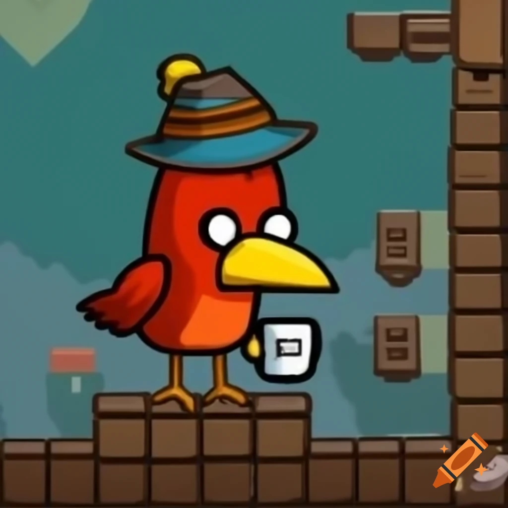 Bird wearing a hat with coffee van in Scribblenauts style on Craiyon
