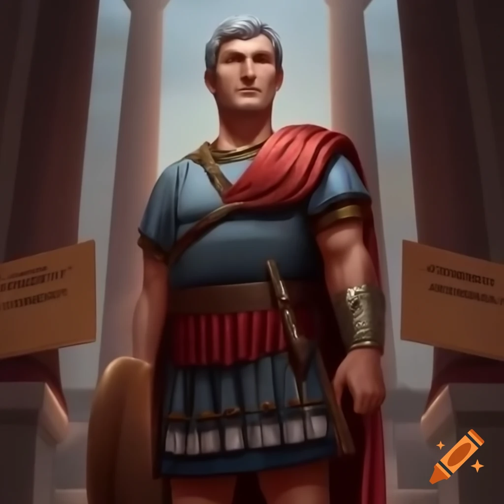 Emperor Claudius on pillar wearing Roman medals, sign says Britannicus ...