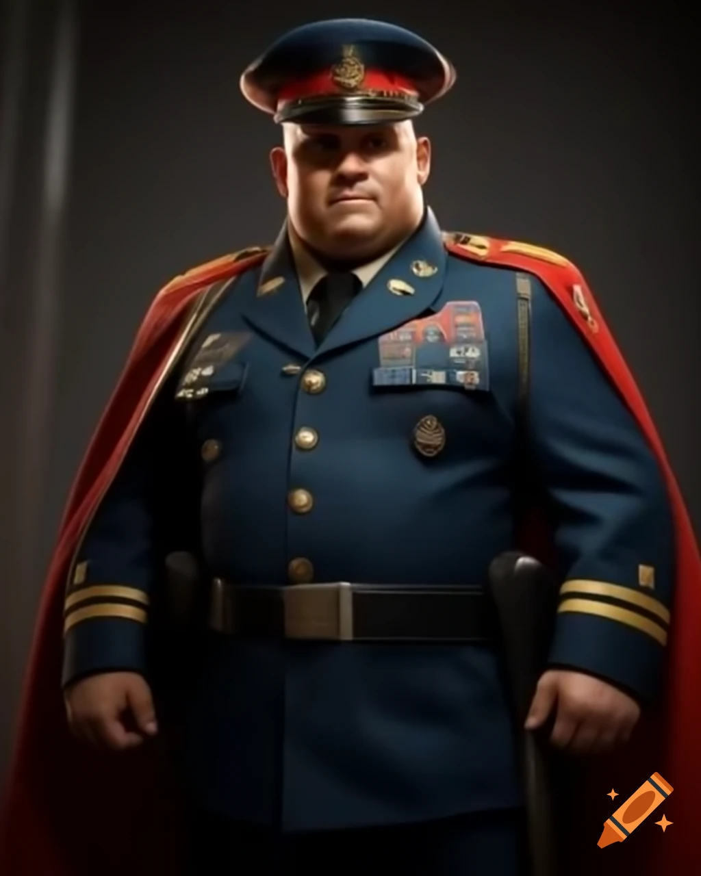 Photo realistic depiction of a military commander wearing a cape and ...