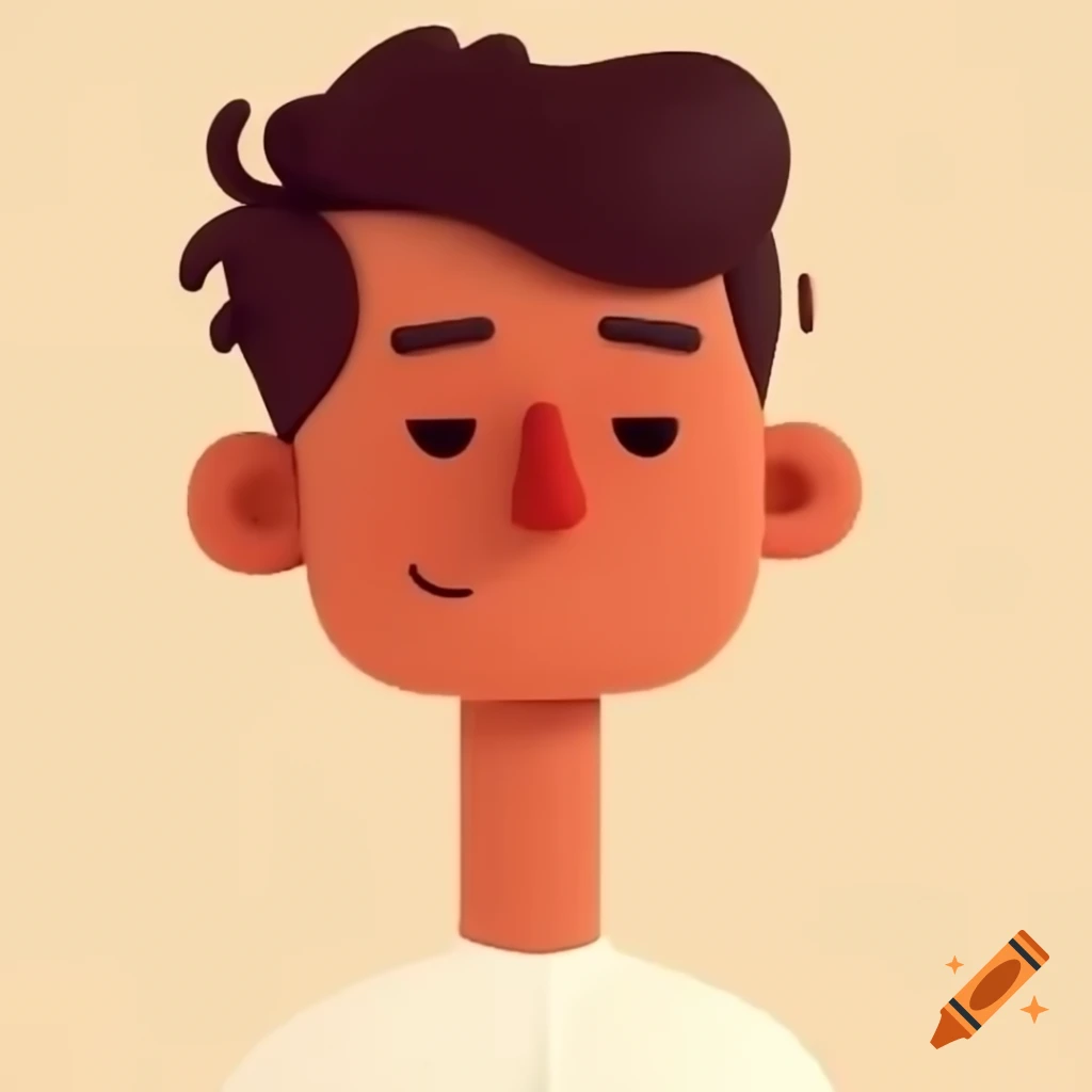 Minimalistic animated brown character with slicked-back hair and white ...