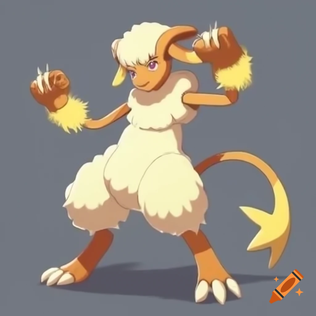 Fighting-type anthro sheep pokémon with long arms in pokémon art style ...