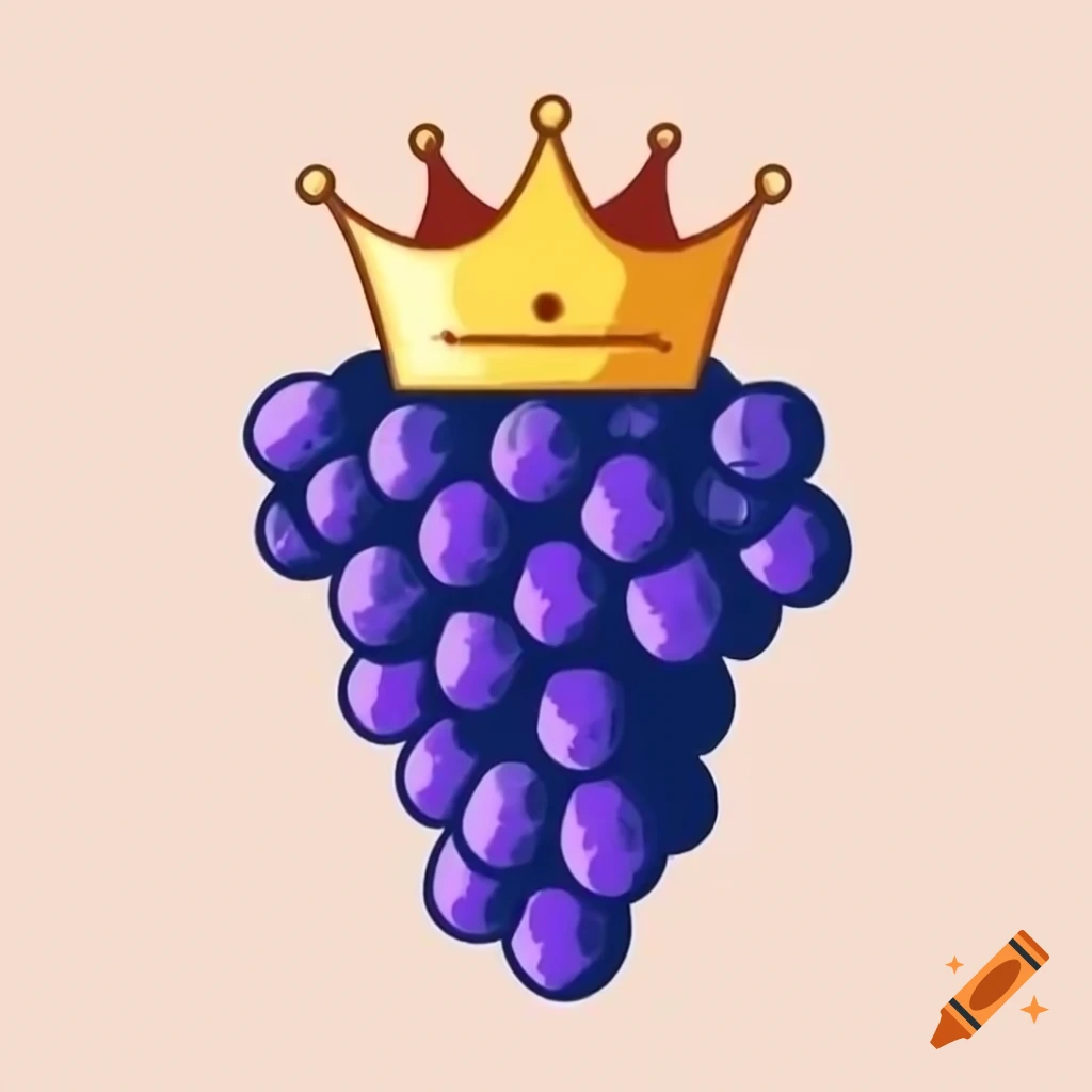 Grape character wearing a crown, whimsical drawing on Craiyon