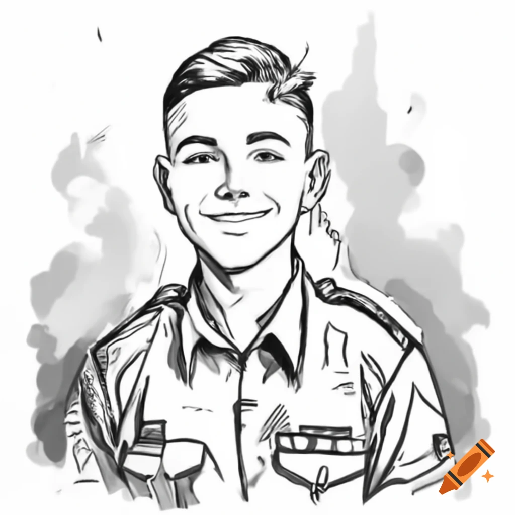 Black and white sketch of a student graduating for military service on ...