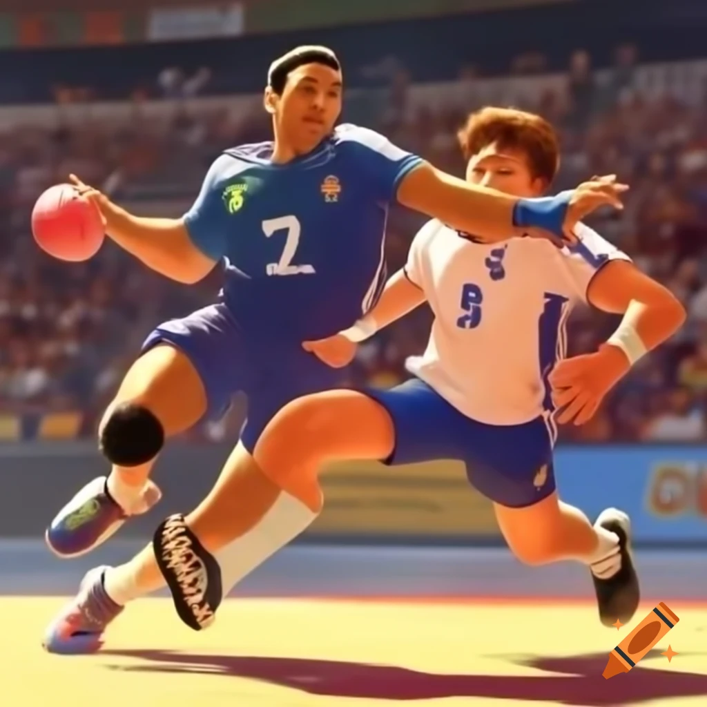 Fresco depicting two handball players showcasing energy and fun on Craiyon