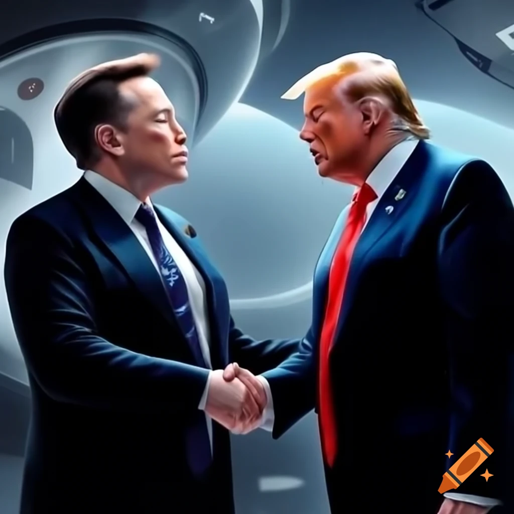 Elon Musk in space suit shaking hands with President Trump on Craiyon