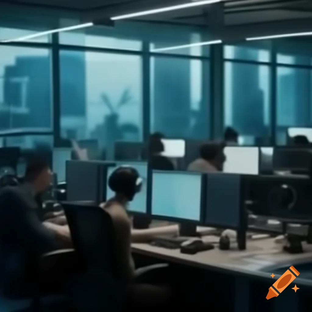 Busy call center filled with employees during the day on Craiyon