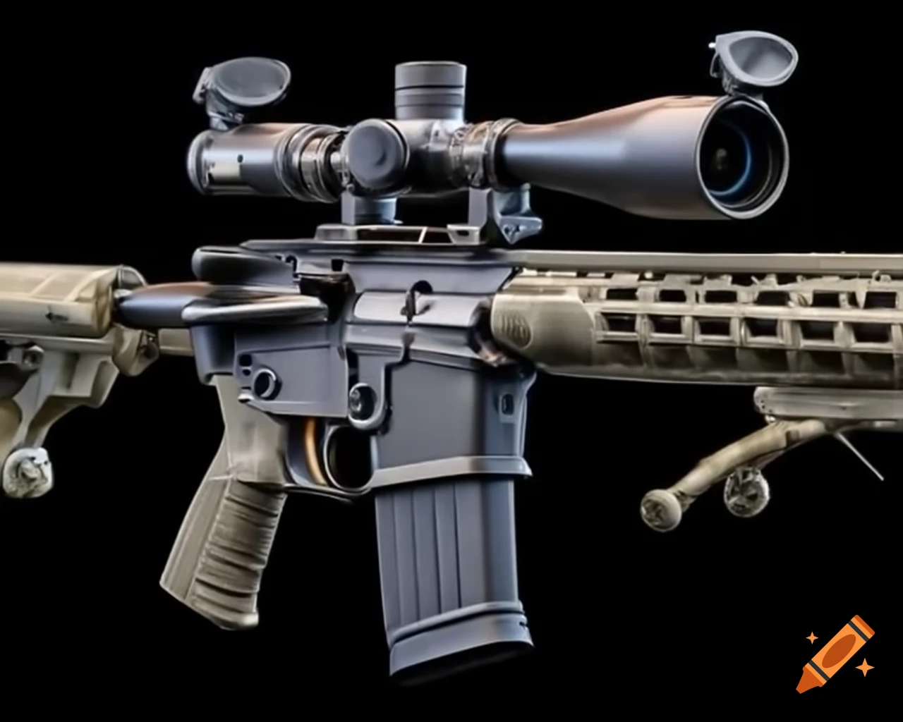 Detailed sniper rifle featuring advanced scope and camouflage design on ...