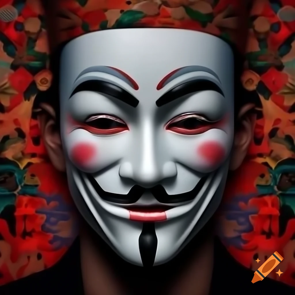 Man in anonymous mask representing free speech and anonymity with black ...