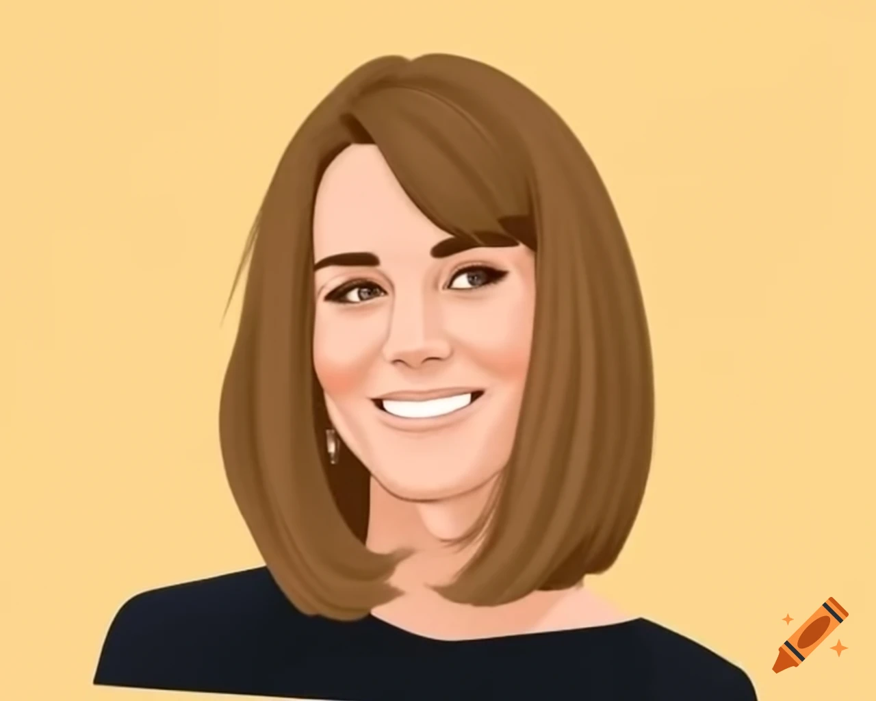 Kate middleton with straight bob haircut in black tube top against gold ...
