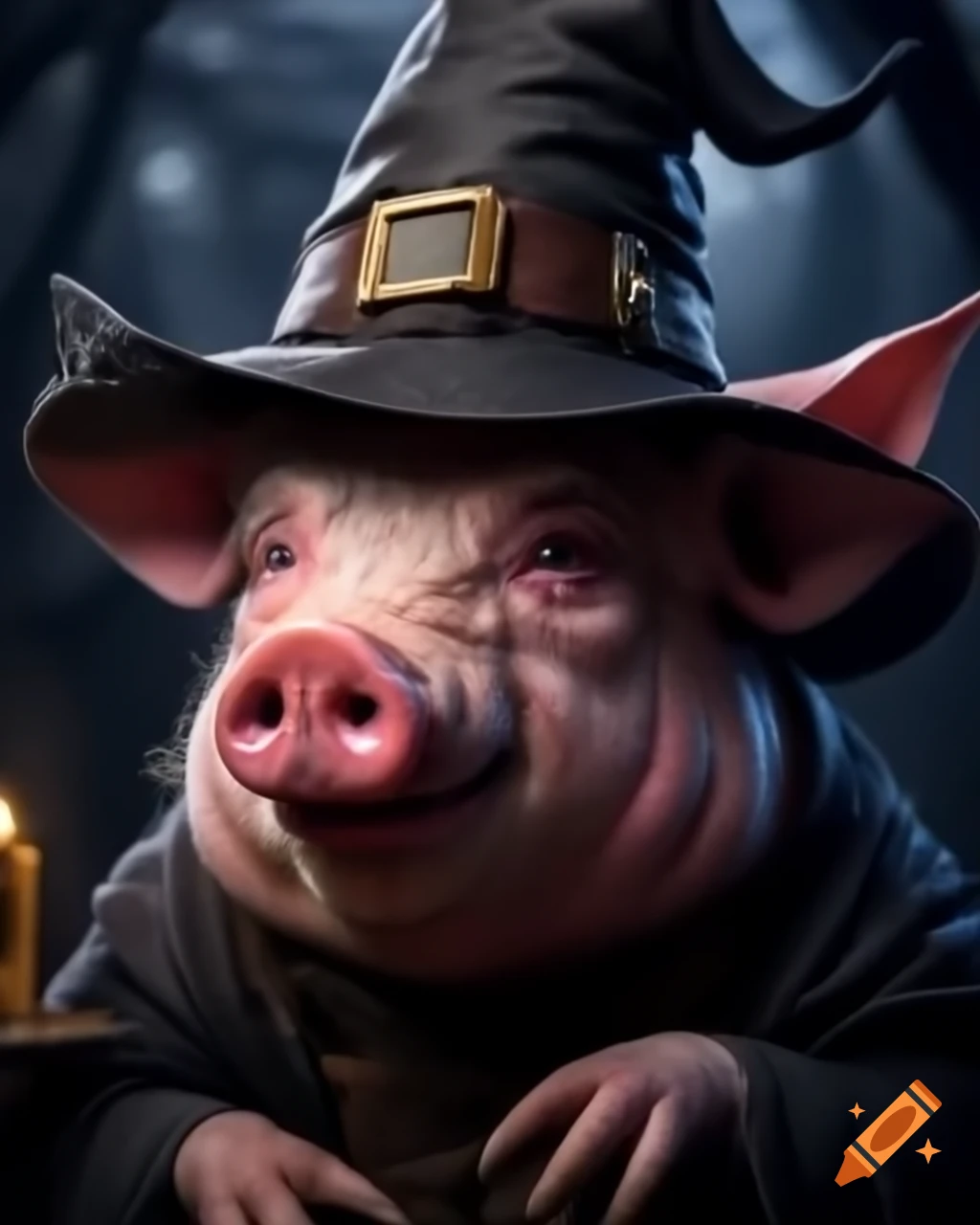 Witch-themed pig illustration on Craiyon