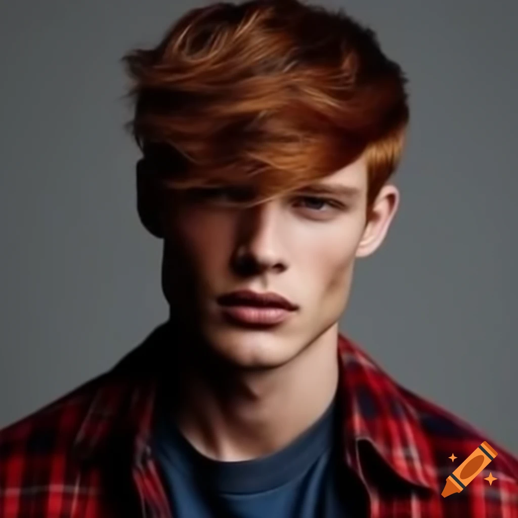 Hazel-haired man in flannel and jeans with a well-defined face on Craiyon