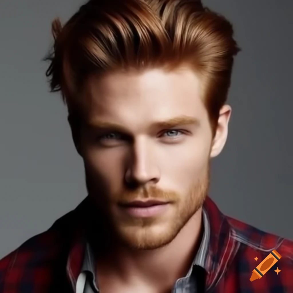 Hazel-haired man in flannel and jeans with a well-defined face on Craiyon