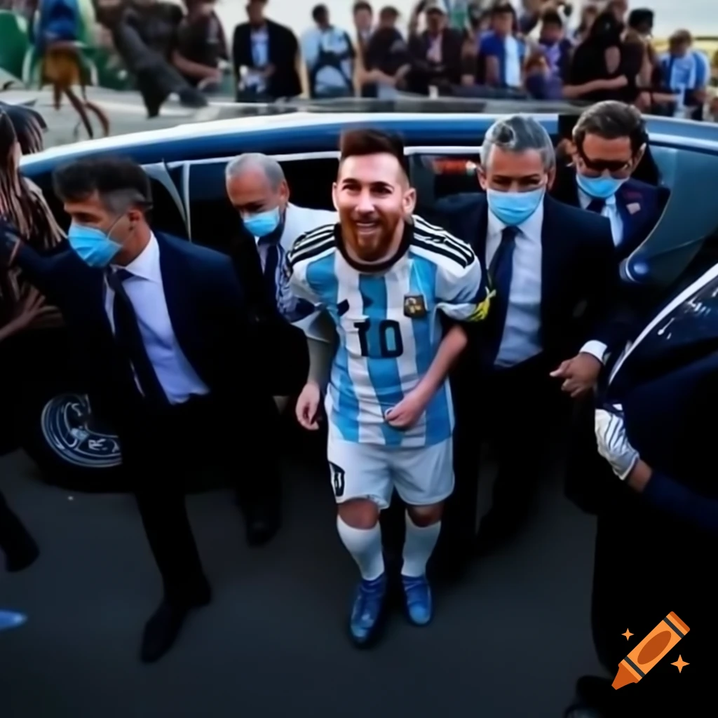 Lionel messi confidently walking towards limousine surrounded by ...