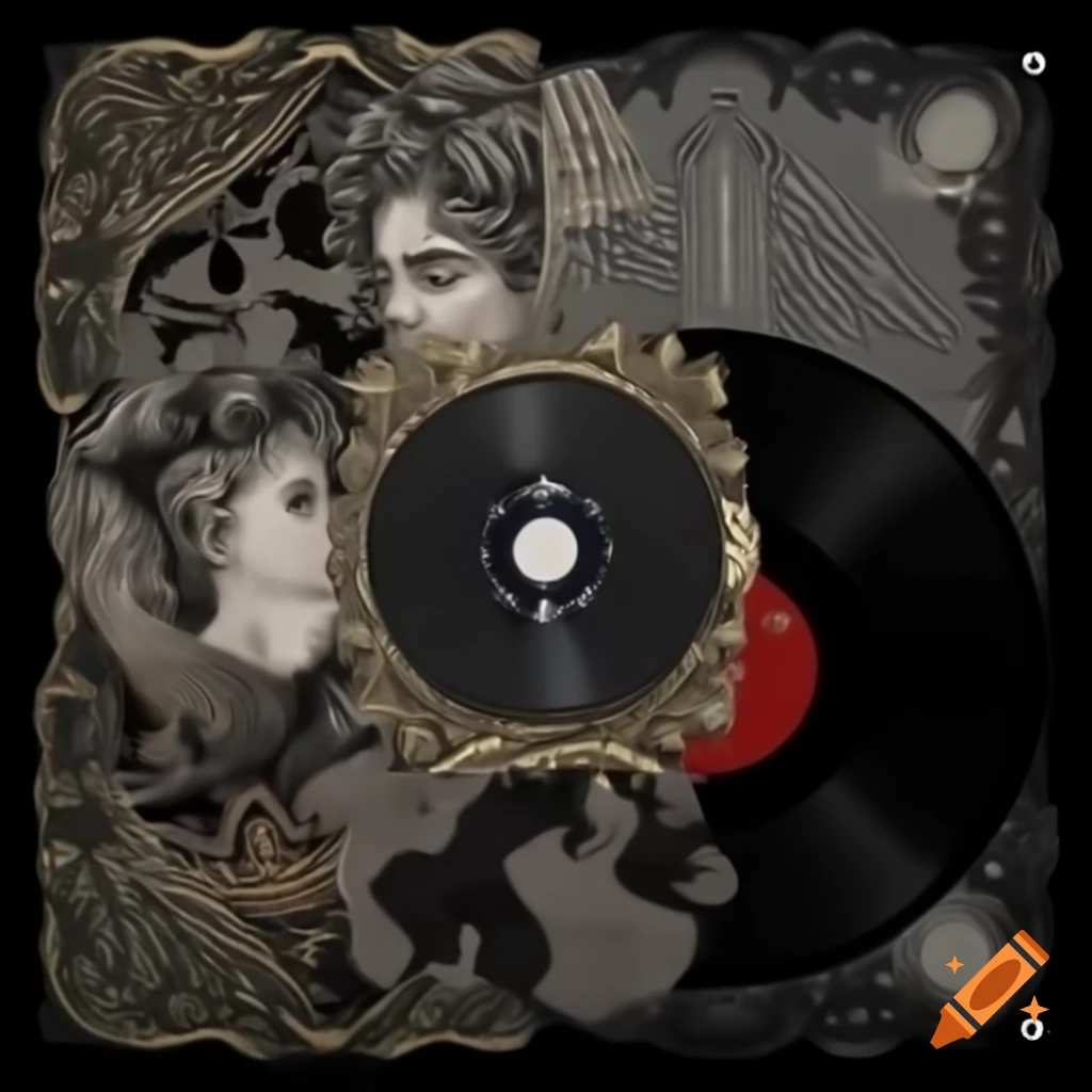 Gothic vintage album cover design with vinyl record in shades of grey ...