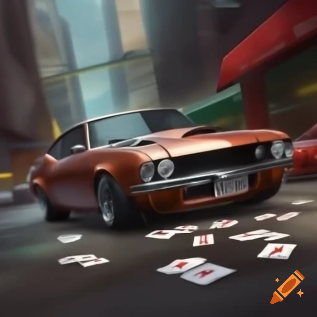 Cars and playing cards arrangement on Craiyon