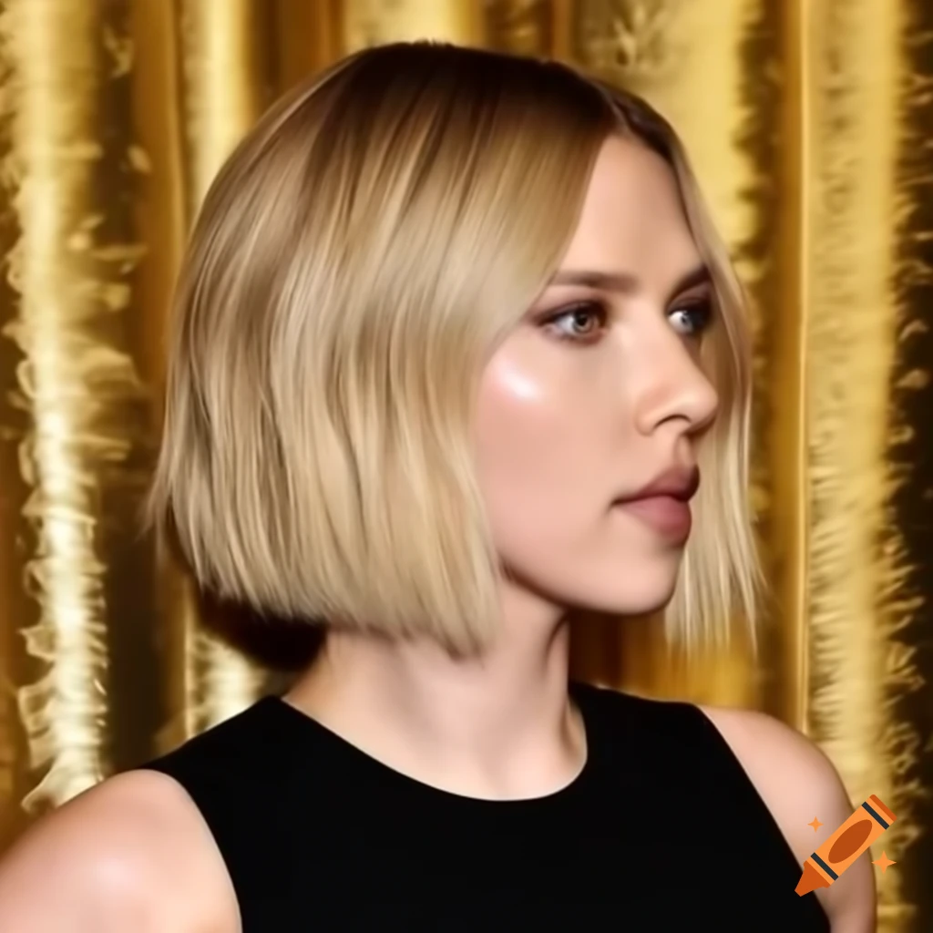 Scarlett Johansson with straight bob haircut and black tank top against ...