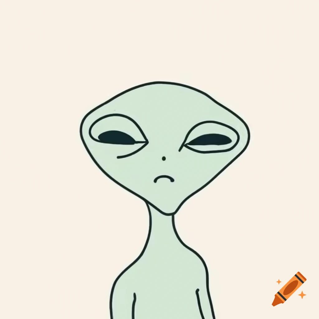 Minimalist drawing of relaxed alien with closed eyes on Craiyon